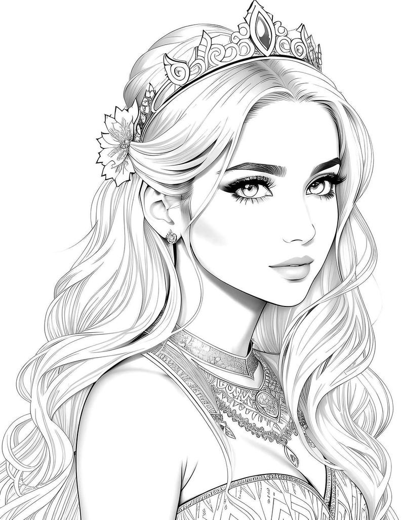 Elegant Princess Coloring Page: Stress-relief Art (PDF) - Etsy Australia
