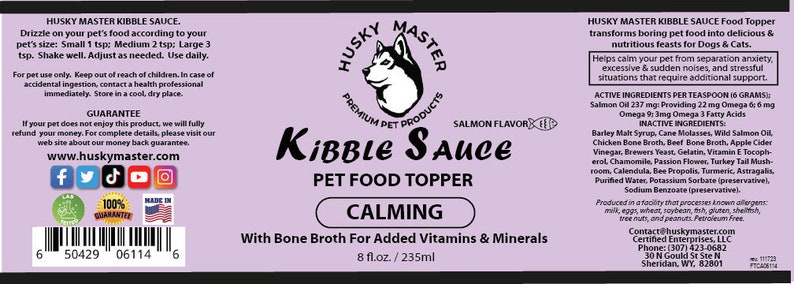 CALMING Kibble Sauce Food Topper Pet Supplement W/ Calming Herbs, Omega ...