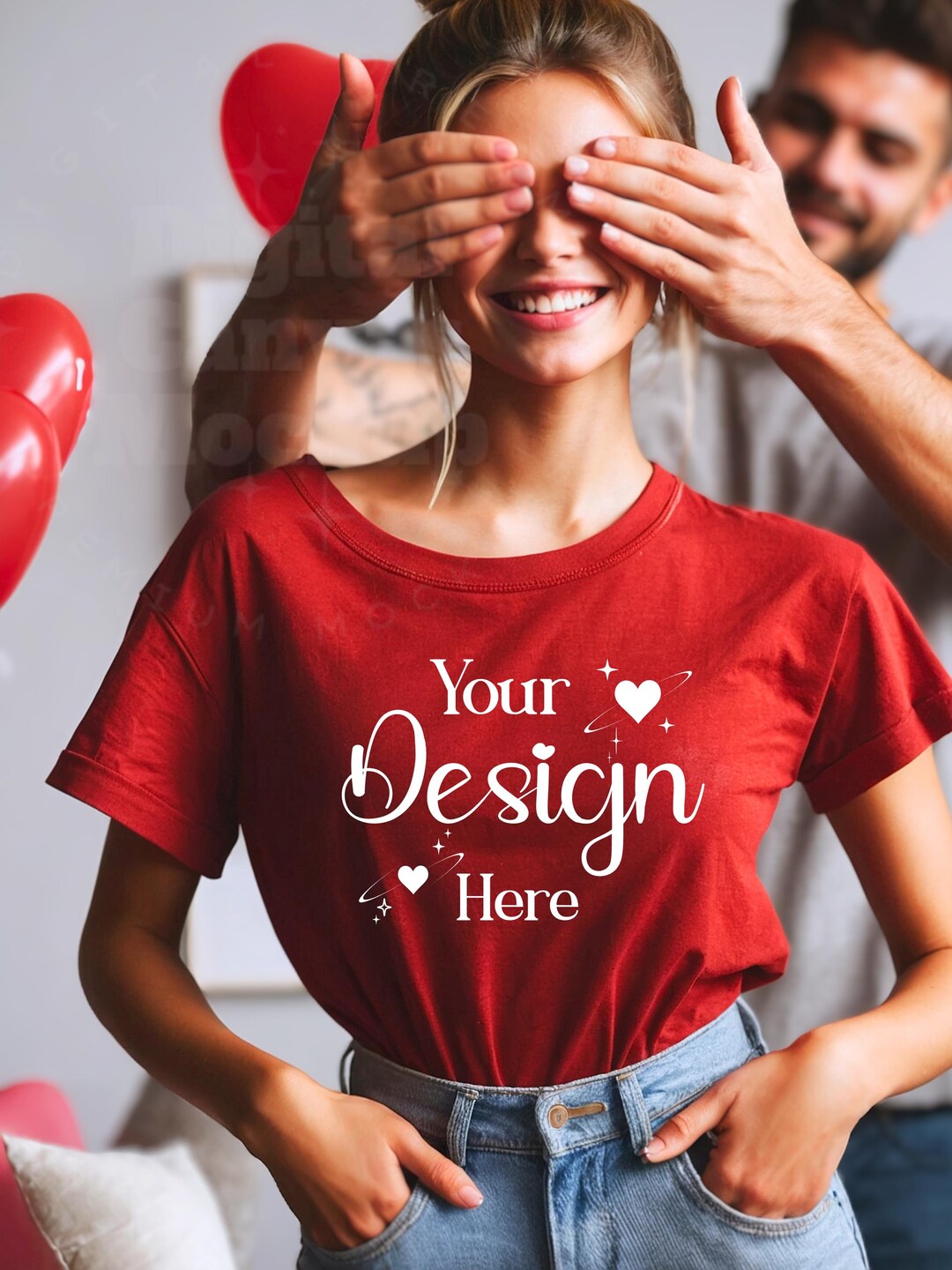 Romantic Red Bella Canvas 3001 Mockup Valentine's Day T-shirt Design ...
