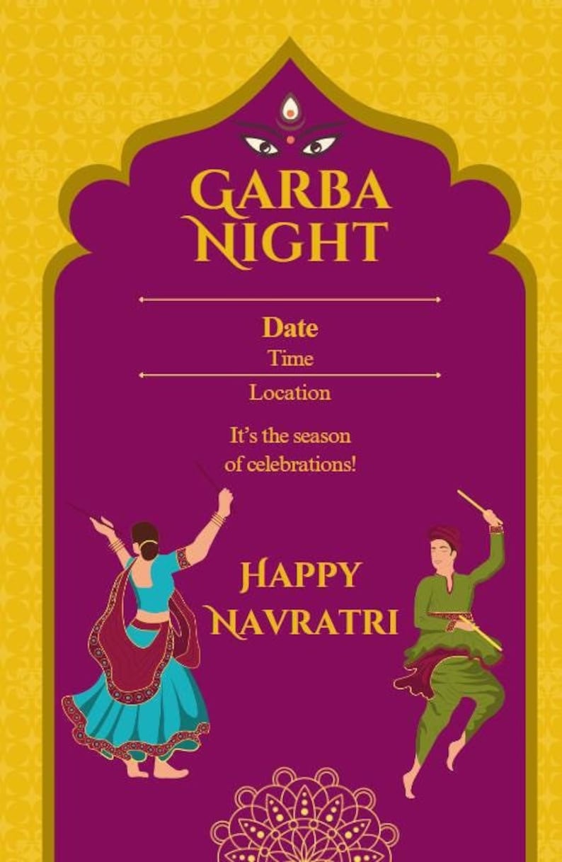 Navratri Garba Night Customizable Flyer Digital Template - Etsy