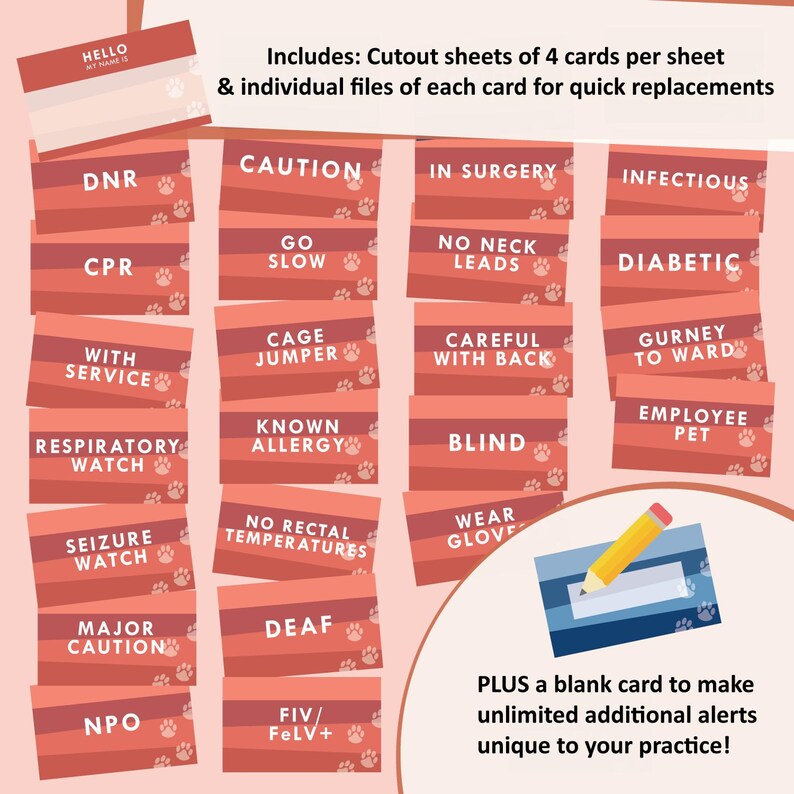 Veterinary Cage Cards set of 25 Red Paws Design Download & Print ...