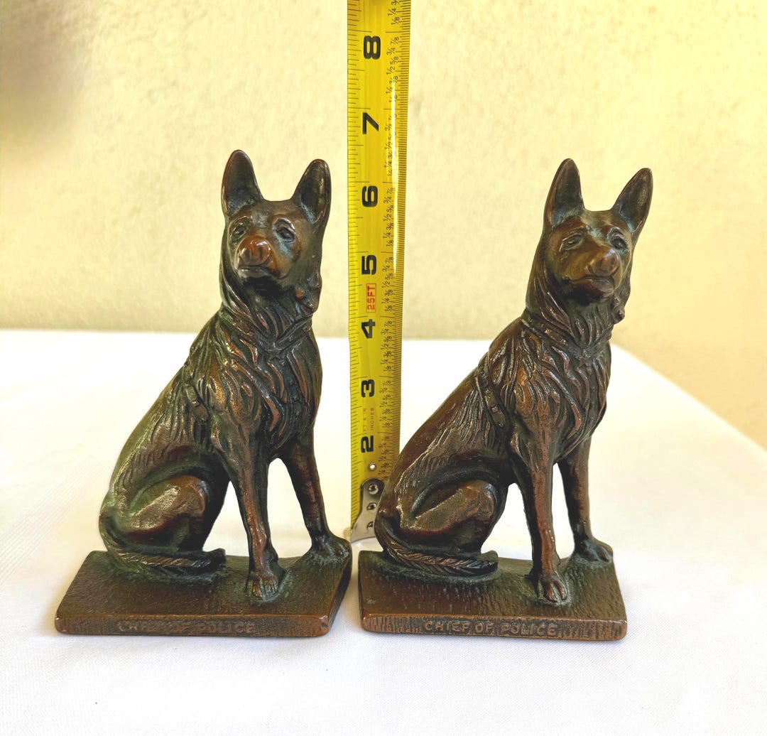 VTG Chief of Police German Shepard Cast Iron Bronze Finish Bookends ...