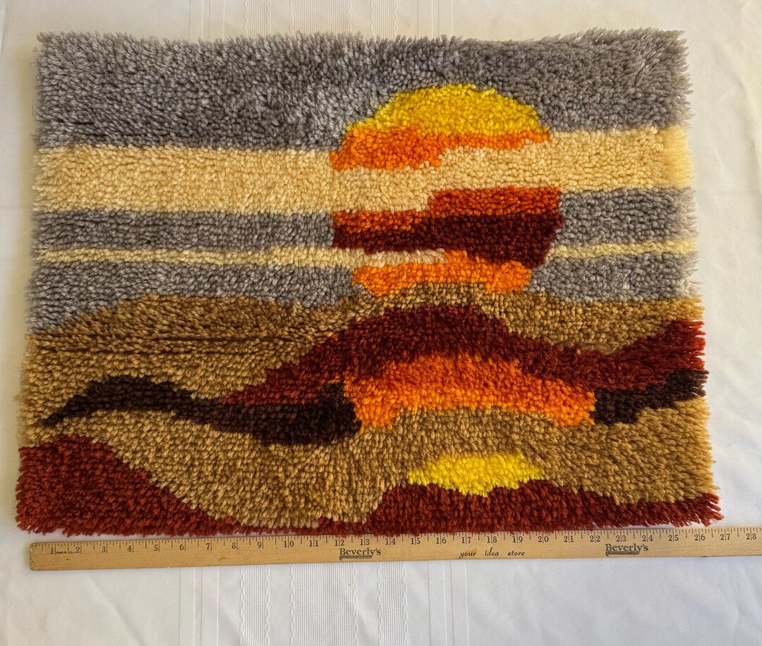 Vintage Landscape Sunset Latch Hook Wall Hanging Midcentury 1970s High ...