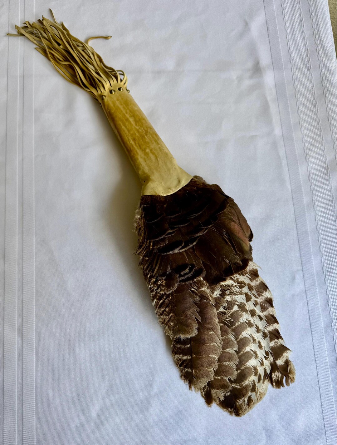 Native American Ceremonial Feather Fan 19” Wood Handle Covered in ...