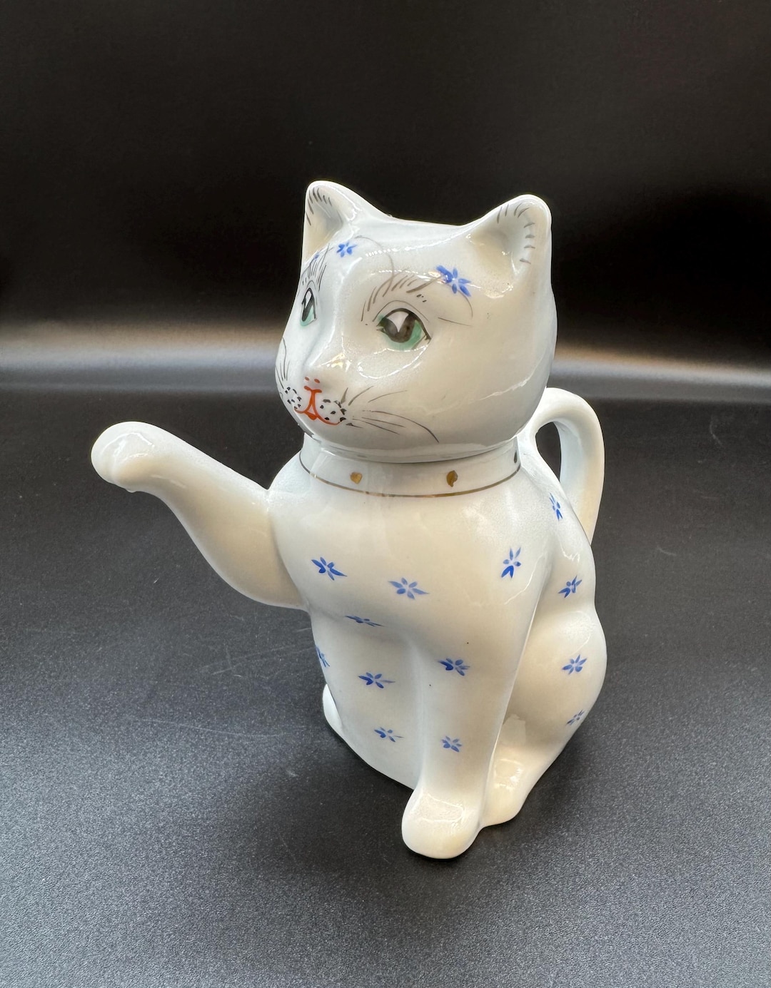 Vintage Lucky Cat (maneki Nemo) Teapot or Creamer Hand Painted Blue ...