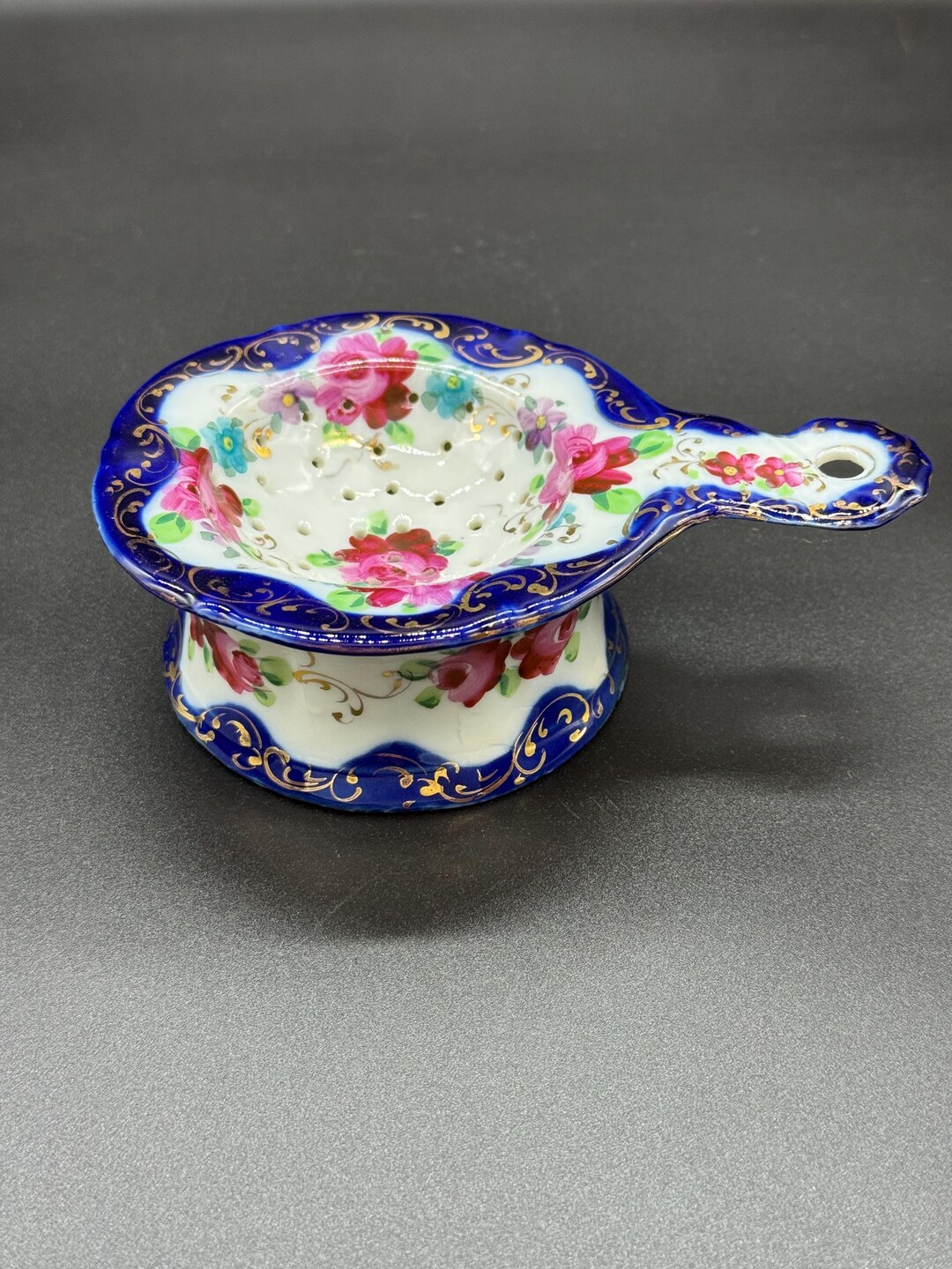 Antique Porcelain Victorian Hand Painted Tea Strainer and Drip Bowl ...