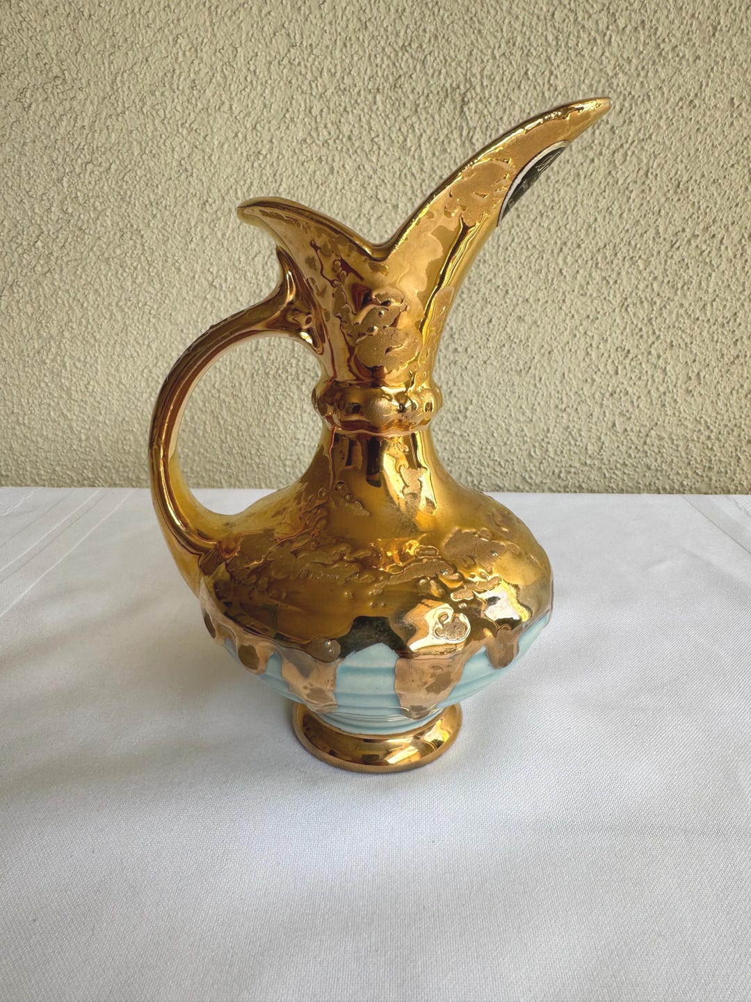 Vintage Savoy Weeping 24 Karat Gold Ewer/pitcher/vase, 1950’s Turquoise ...