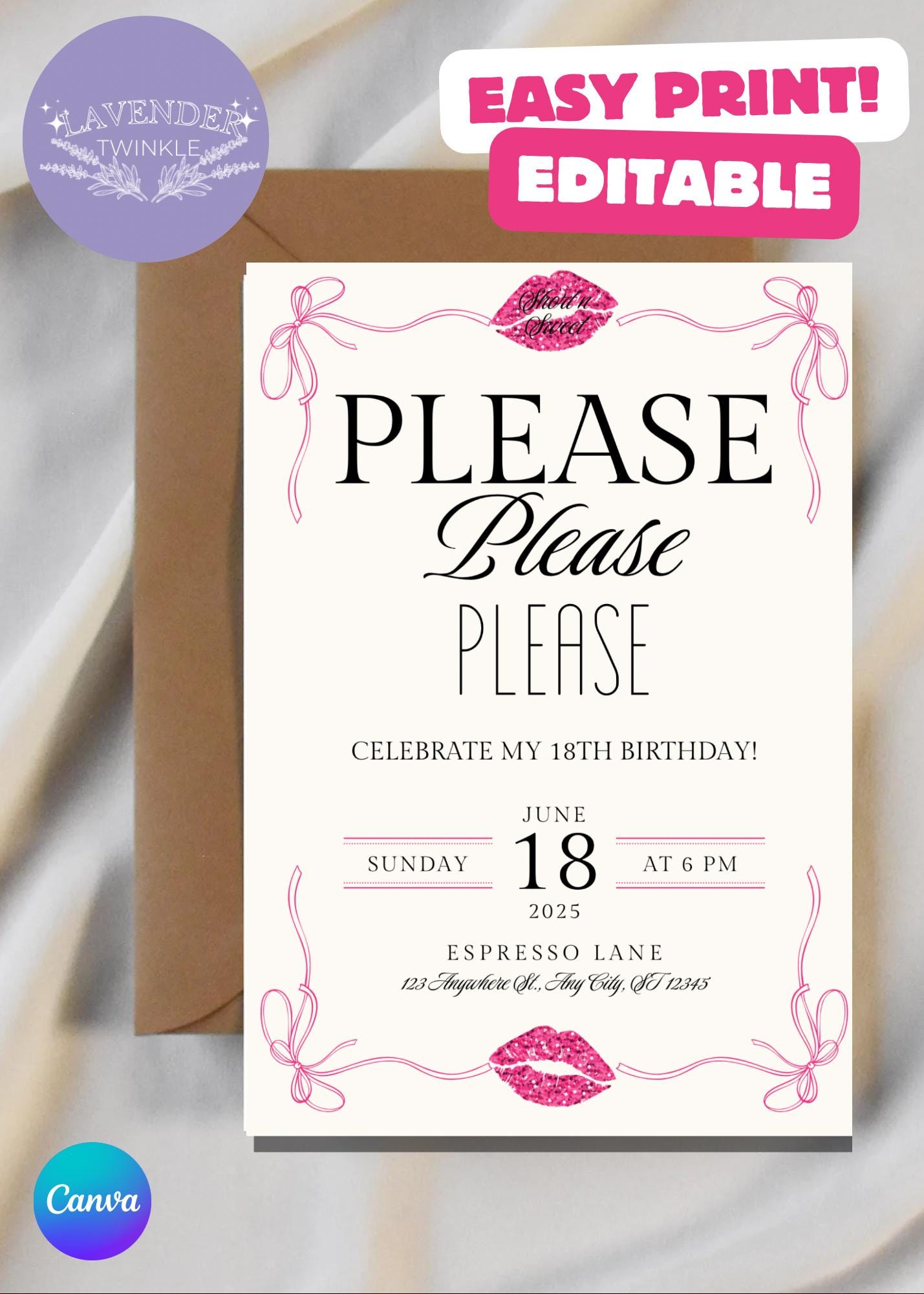 Sabrina Carpenter: Please Please Please Invitation Template - Etsy