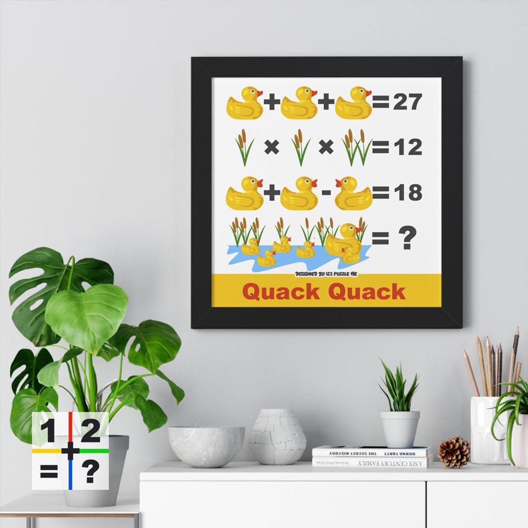 Quack Quack Puzzle Poster | Funny Duck Math Riddle Wall Art | Colorful ...