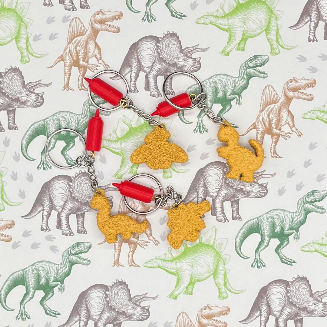 Dinosaur Nugget Keychain With Ketchup Bottle - Etsy
