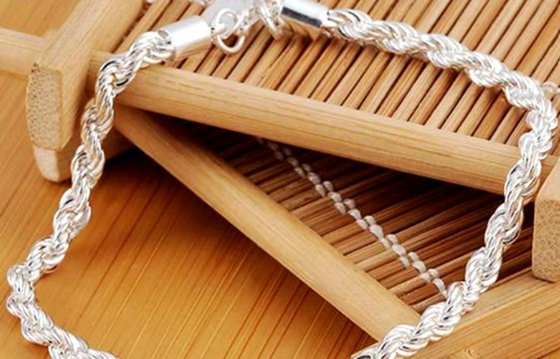 Sterling Silver Twisted Rope Chain Necklace & Bracelet Set - Etsy