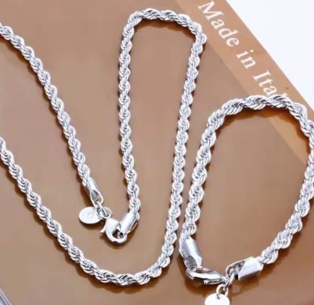 Sterling Silver Twisted Rope Chain Necklace & Bracelet Set - Etsy