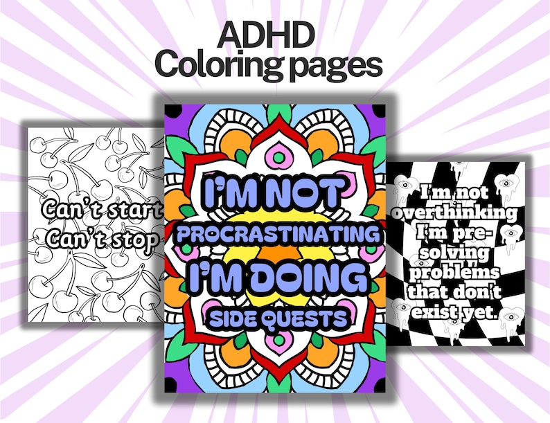 ADHD Coloring Pages. Funny ADHD Coloring Quotes. Neurodivergent ...