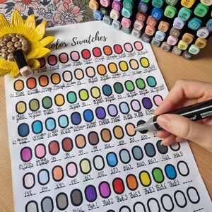 Printable Color Swatch Chart, Marker Testing Template, Swatch Tracker ...