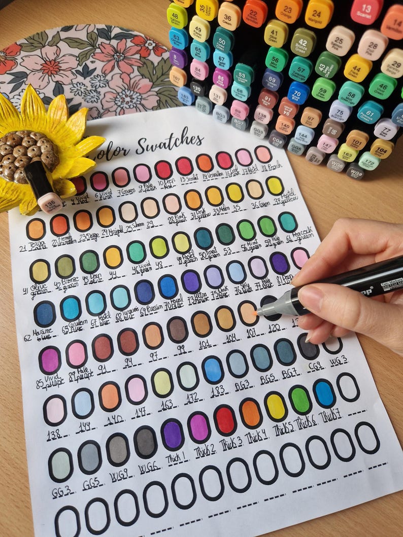 Printable Color Swatch Chart, Marker Testing Template, Swatch Tracker ...