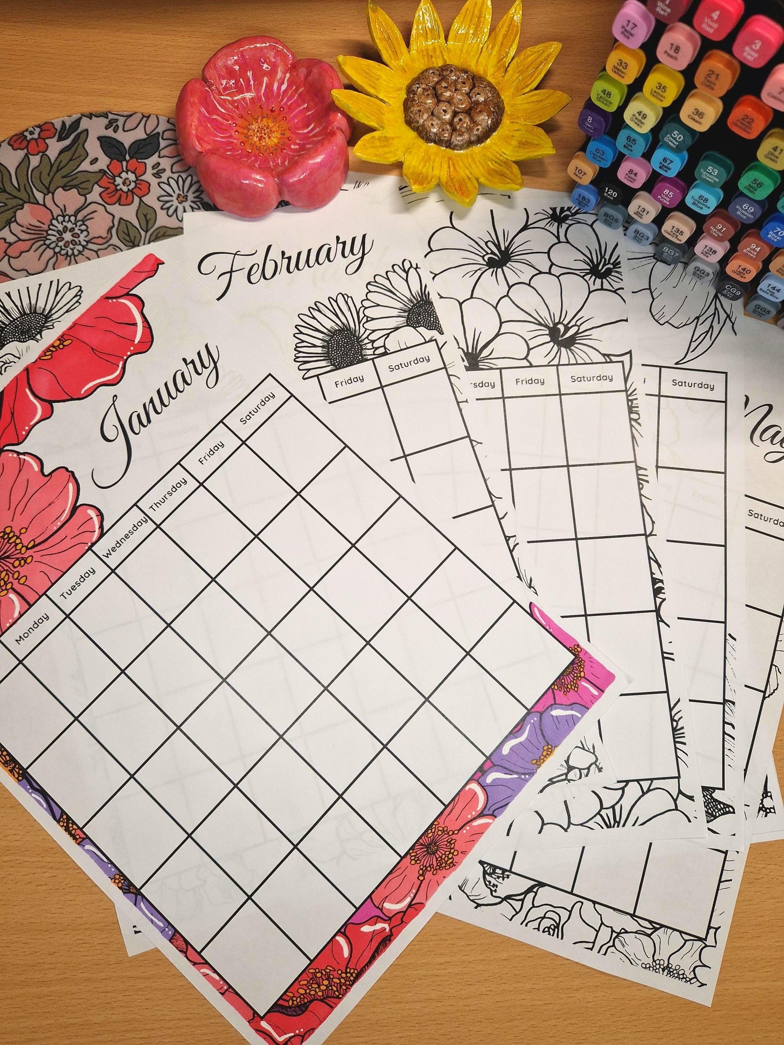 Printable Coloring Undated Calendar. Undated Coloring Calendar. Monthly ...