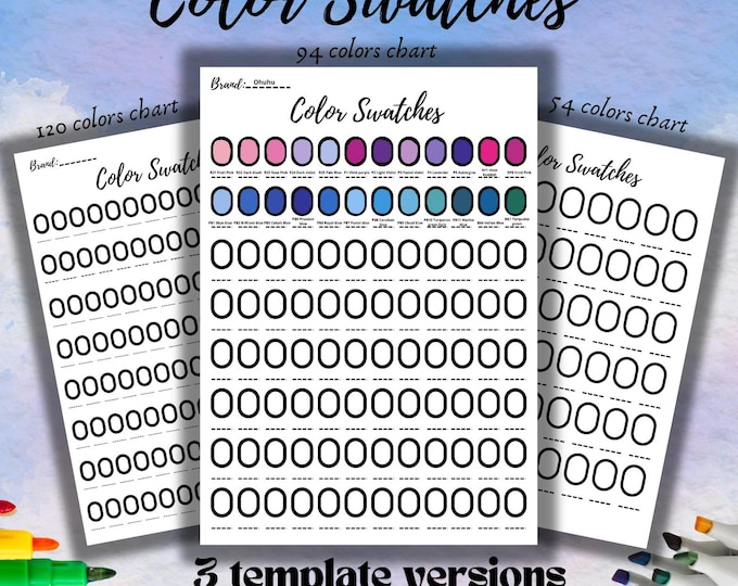Printable Color Swatch Chart, Marker Testing Template, Swatch Tracker ...