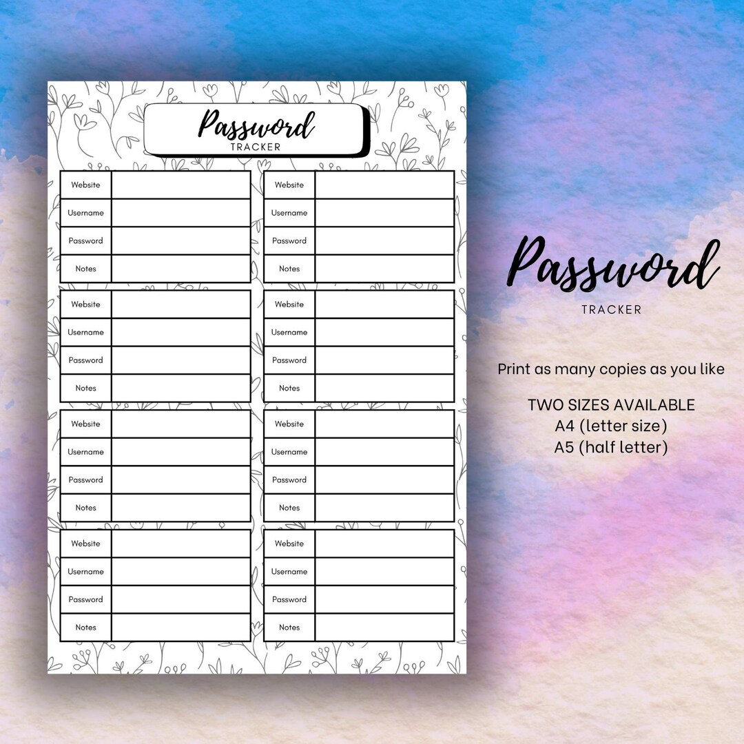 Password Tracker, Password Log, Printable Password Tracker, Website ...
