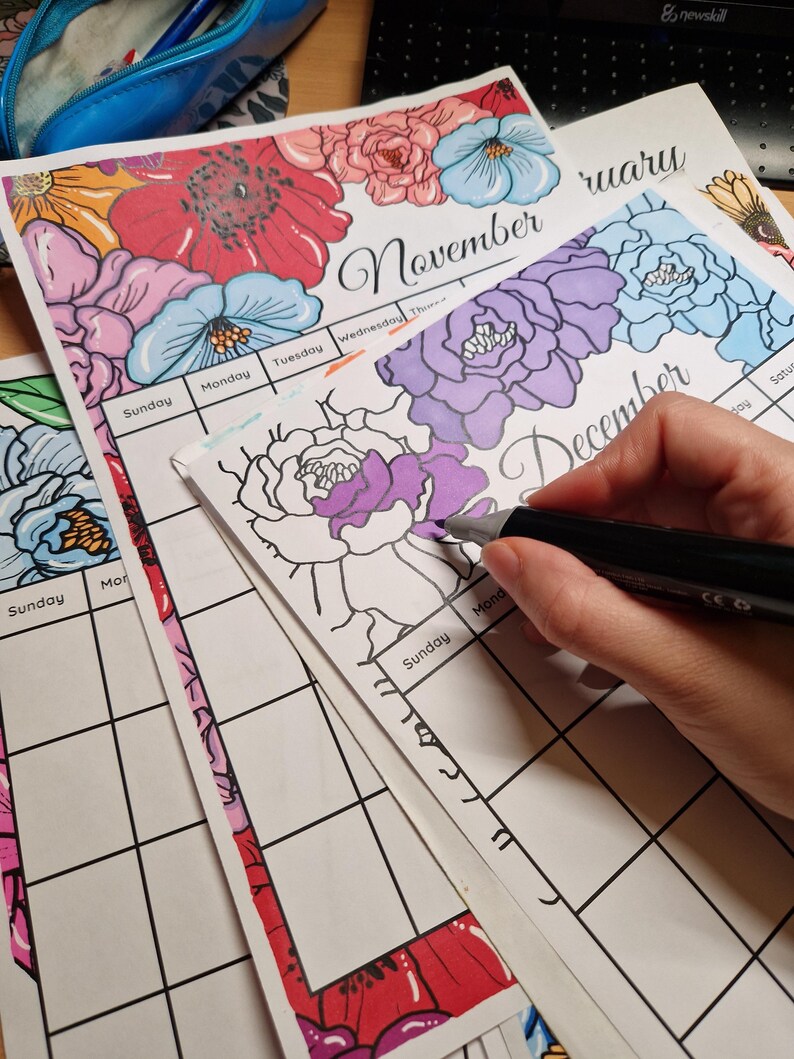 Printable Coloring Undated Calendar. Undated Coloring Calendar. Monthly ...