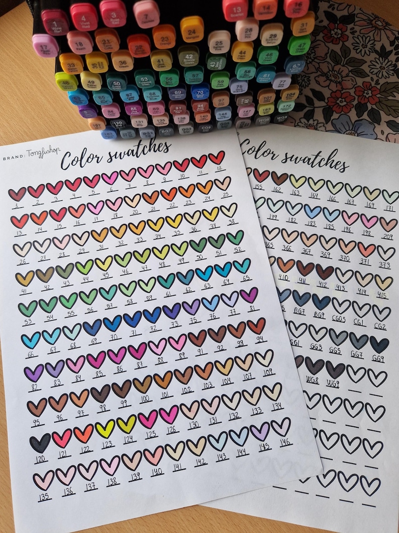 Marker Color Swatch Chart: Heart Template (printable) - Etsy