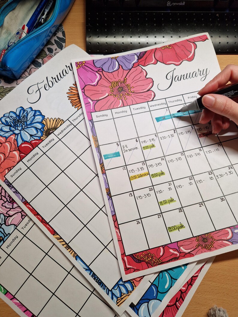 Printable Coloring Undated Calendar. Undated Coloring Calendar. Monthly ...