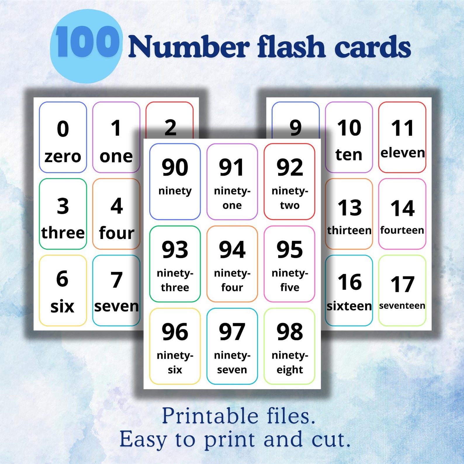 Number Flashcards 1-100: Preschool Counting (digital Download) - Etsy