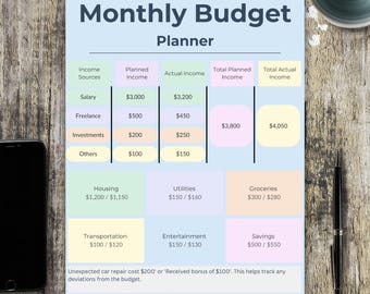 Printable Monthly Budget Planner Pastel Color Design Financial ...