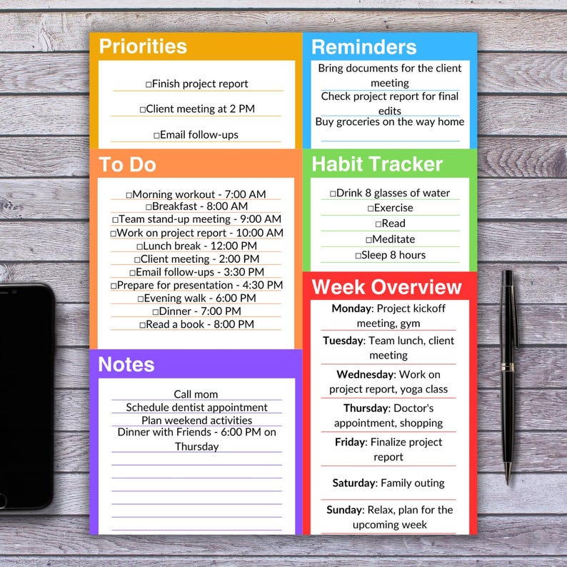 Daily Planner - Printable To-do List, Priorities, Habit Tracker, and ...