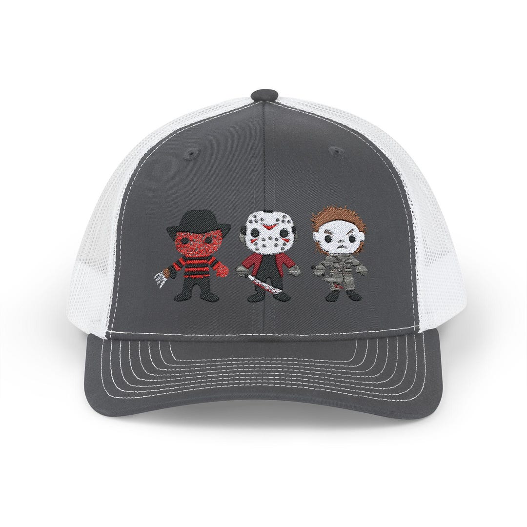 Embroidered Horror Movie Icons Snapback Trucker Cap, Halloween Hat ...