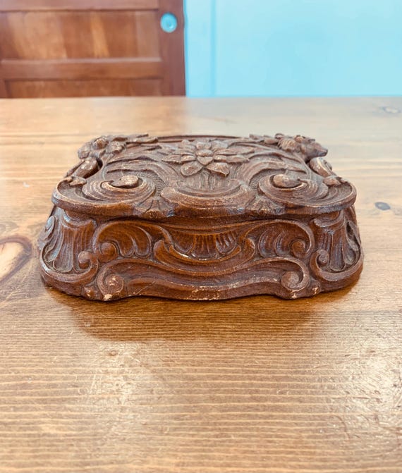 Vintage Syroco Wood Trinket Box - Gem