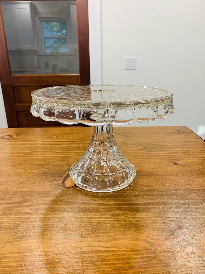 Vintage Indiana Glass Cake Pedestal Stand With Scalloped Rim - Etsy