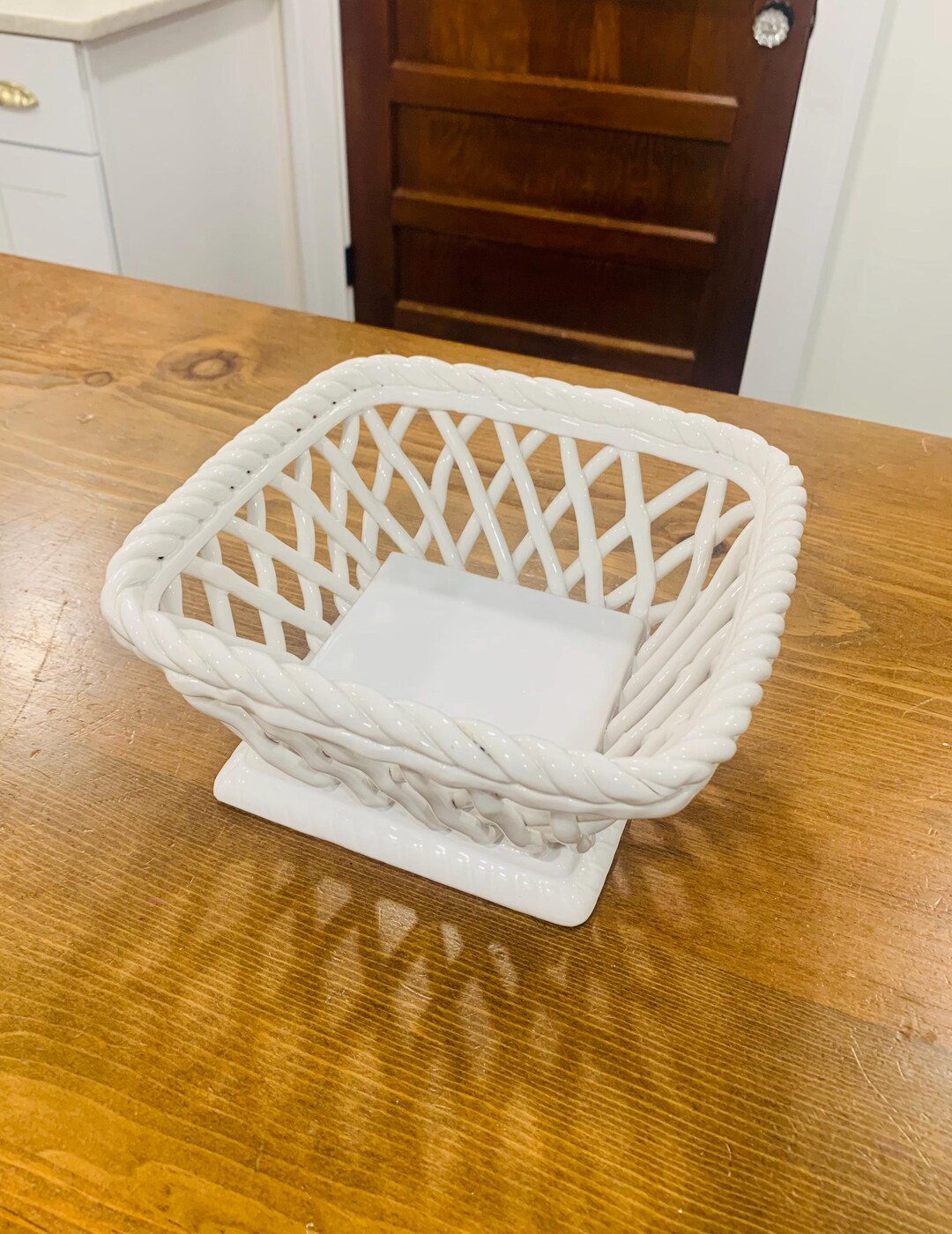 Crofton White Ceramic Woven Basket Bowl, Decorative Centerpiece - Etsy