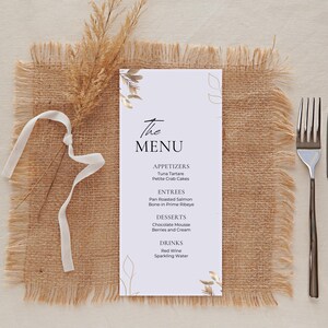 BOHO Pampas Grass Menu Template Bohemian Wedding Menu Printable Pampas ...