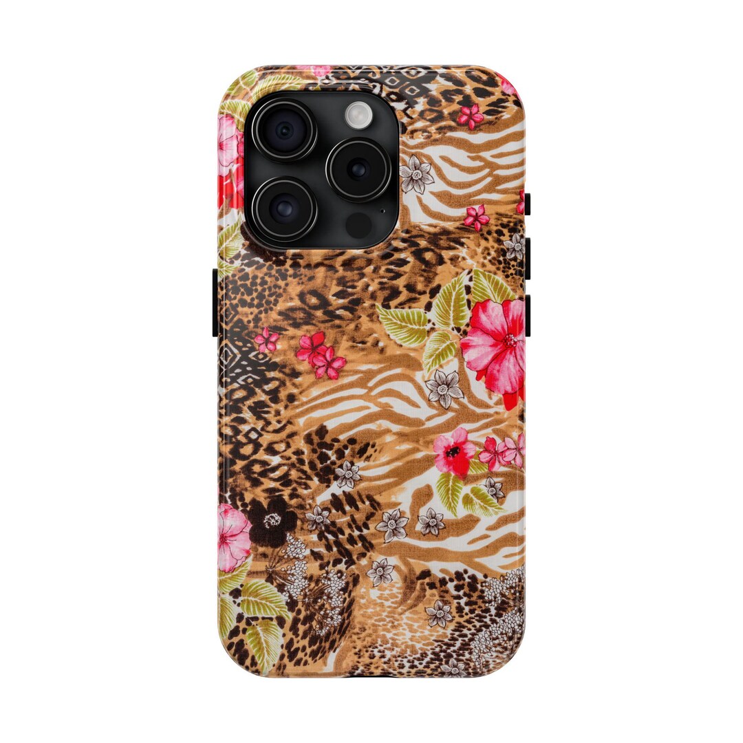 Striped Leopard and Flower Glitter Stars, Star Phone Case, Leopard ...