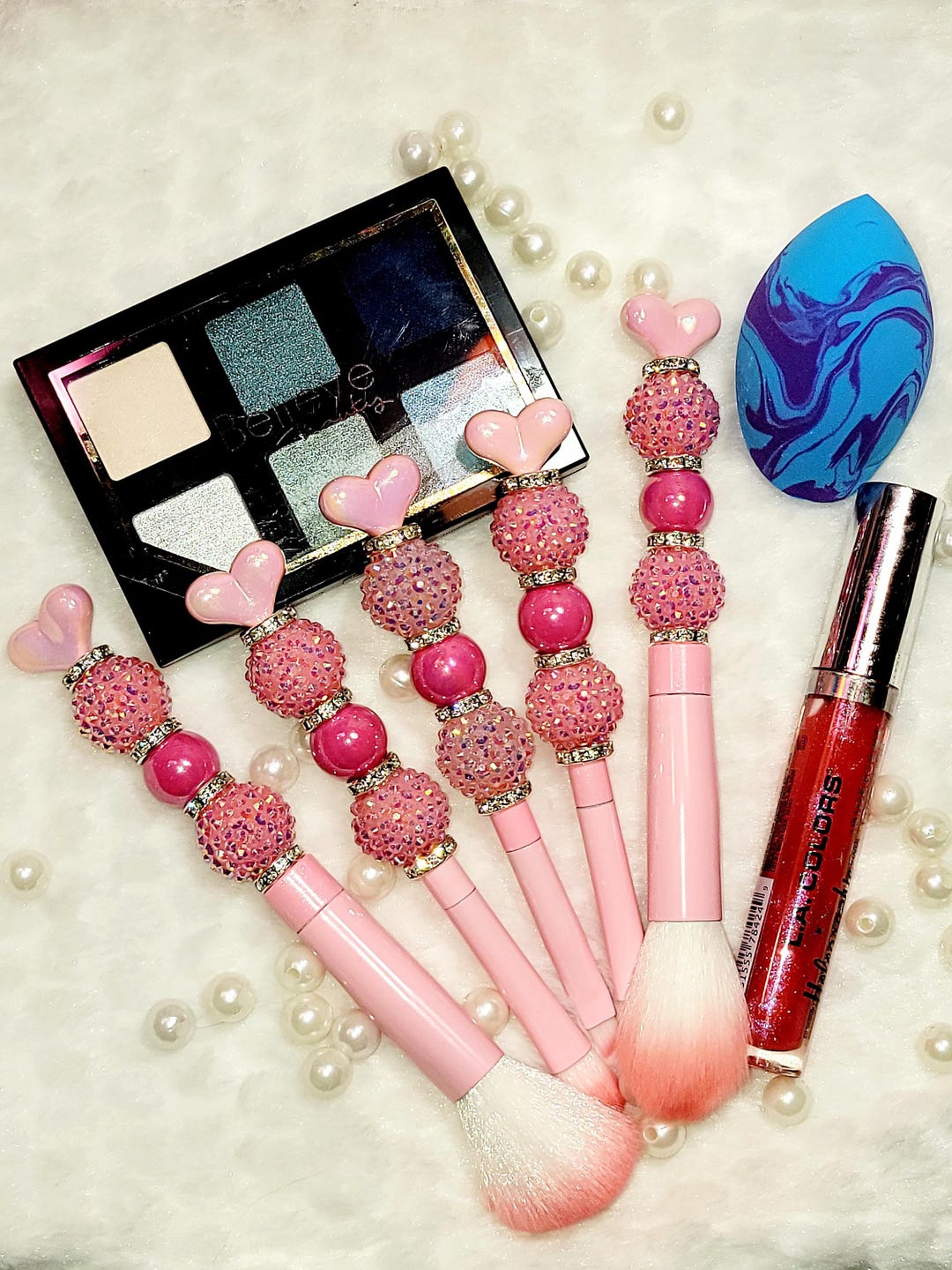 Luxury Beaded Makeup Brush Set- Handmade-pink Bling Makeup Brushes ...
