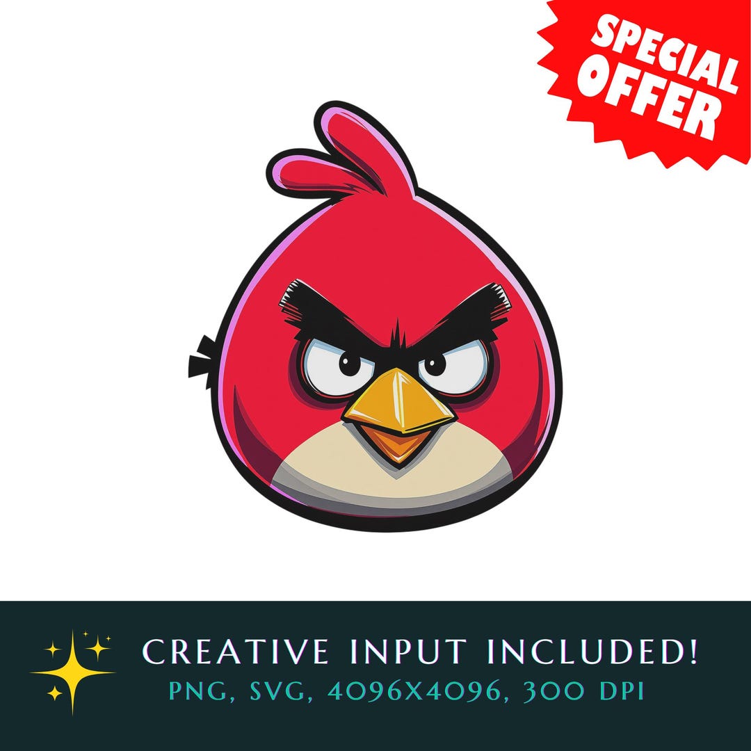 Angry Birds Red Bird Design Bundle - PNG, SVG, Prompts for T-shirts ...
