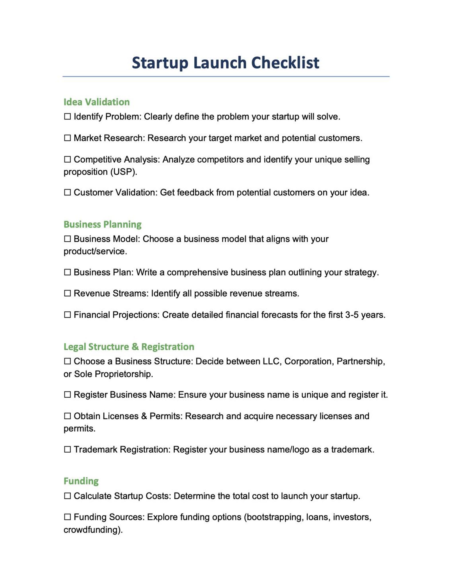 Starting a Business Checklist / Startup Launch Checklist - Etsy