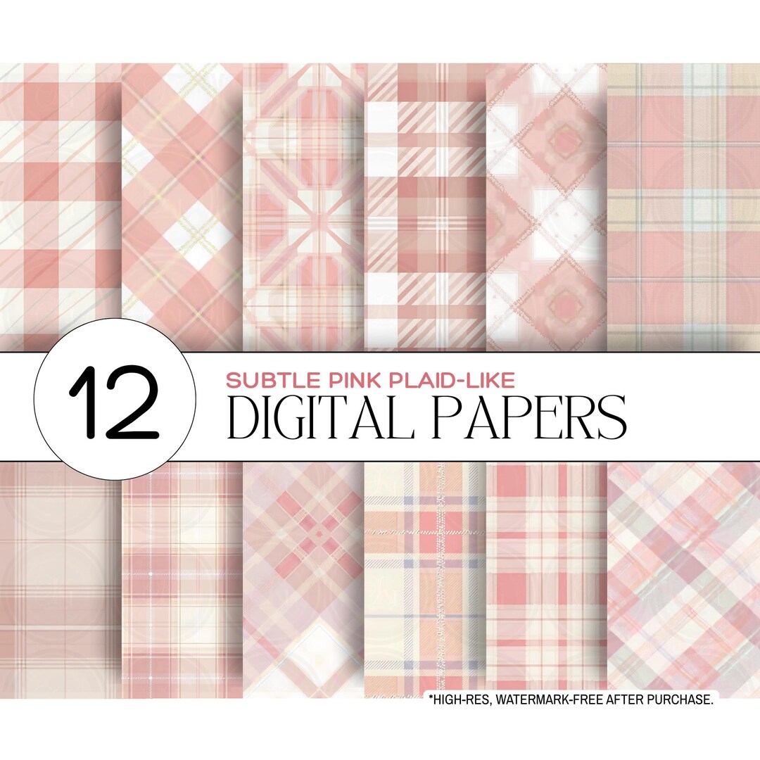 Pink Plaid Digital Paper Set: Subtle Scrapbook Patterns (digital ...