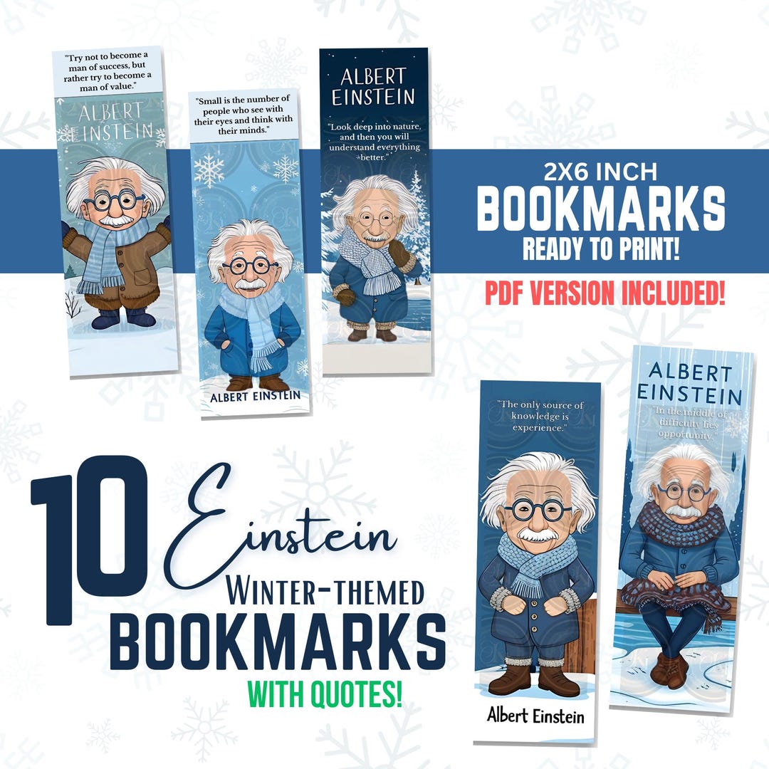 2x6-inch EINSTEIN Printable BOOKMARKS |digital Downloads|winter| Blue ...