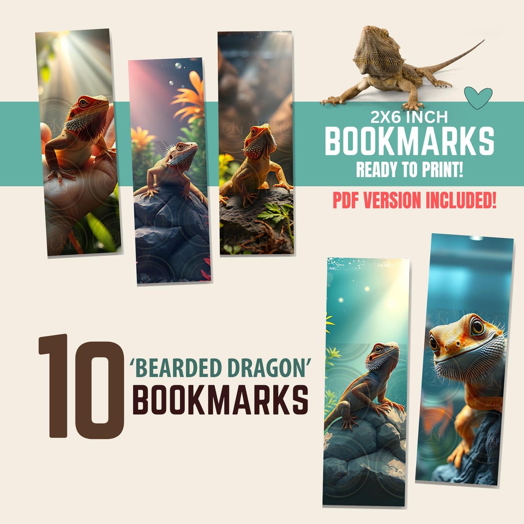 2x6-inch 'bearded DRAGON' Printable BOOKMARKS | Digital Downloads ...