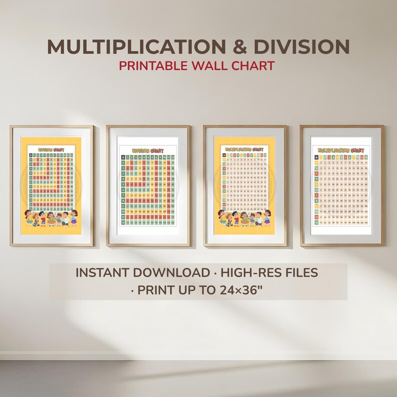 Multiplication + Division CHART BUNDLE (marigold/yellow) – 6 Sizes, 4 ...