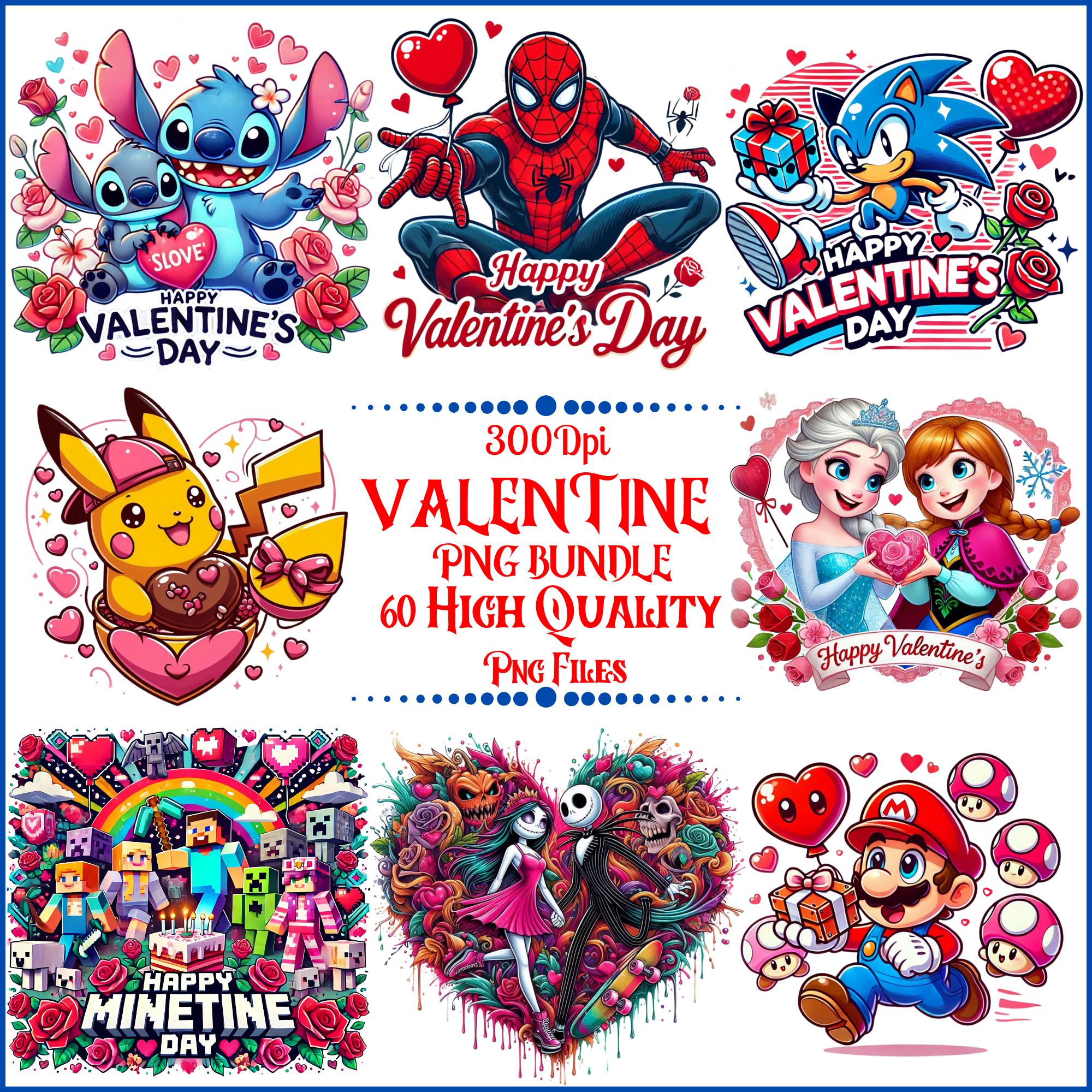 60 PNG de dibujos animados de San Valentín, paquete Mega Bundle de San ...