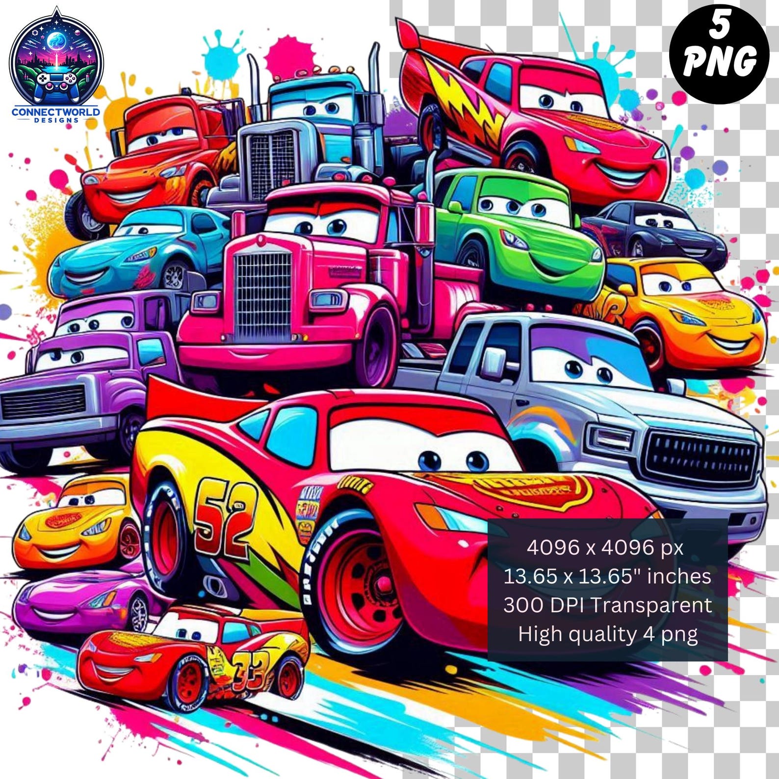 5 Car PNG, Lightning Cars PNG Cartoon Cliparts, Cars Sublimation ...