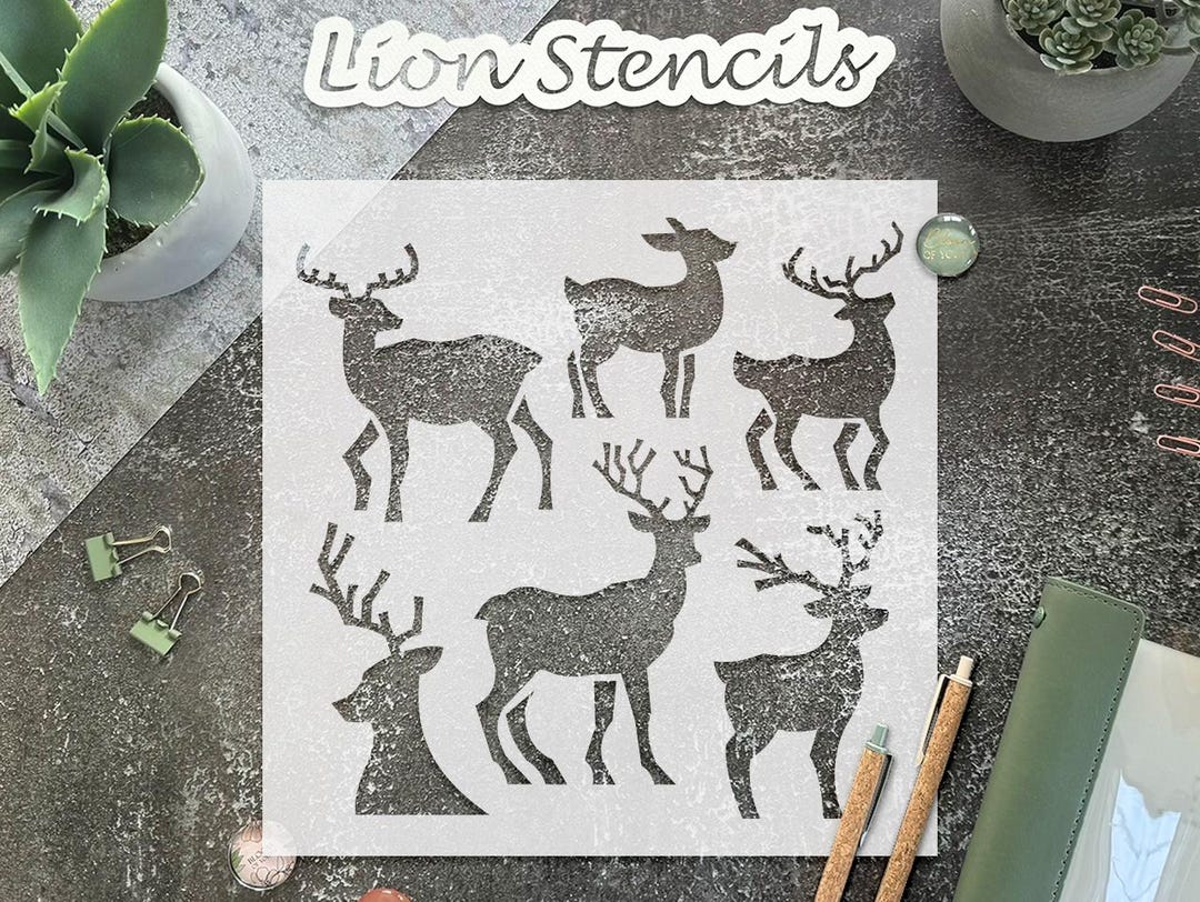 Deer Stencil Set, Reusable Mylar Plastic Stencils With 6 Unique Deer ...
