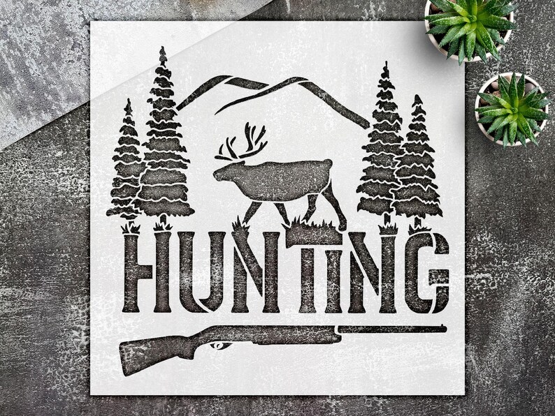 Hunting Stencil – Reusable Mylar Template, Deer, Rifle & Forest Scene ...