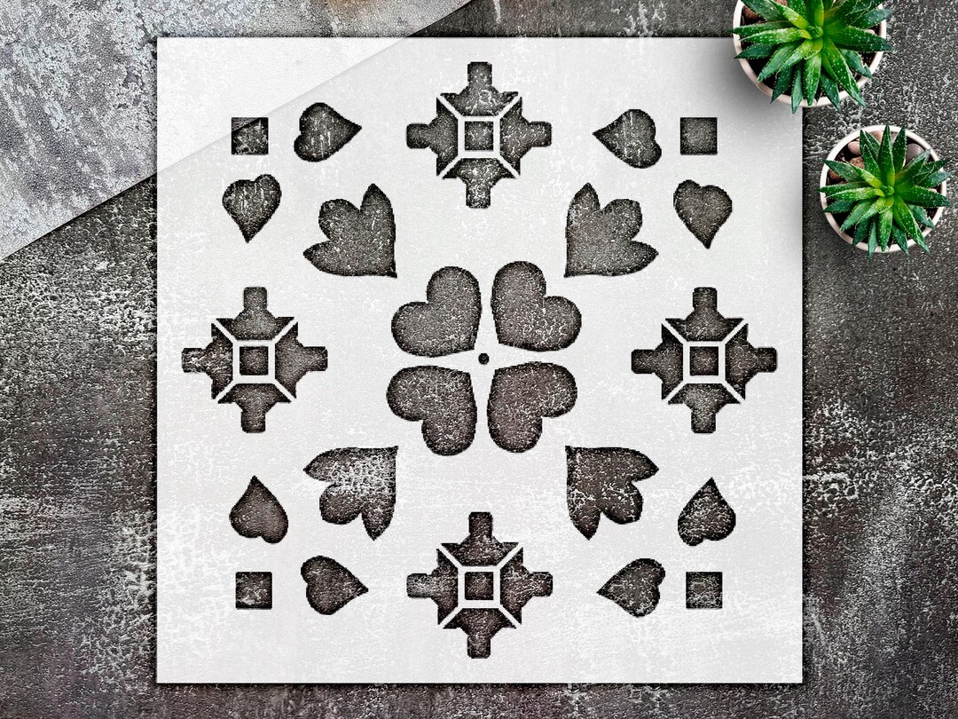 Flower Leaf Petal Diamond Tile Stencil - Quarter Pattern DIY Home Decor ...