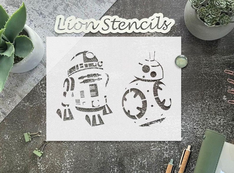 BB-8 and R2-D2 Star Wars Stencil Template, Reusable Mylar Plastic ...