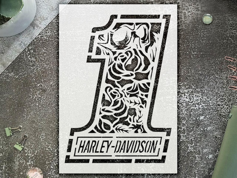 Harley Davidson Number One Stencil With Floral Design, Reusable Mylar ...