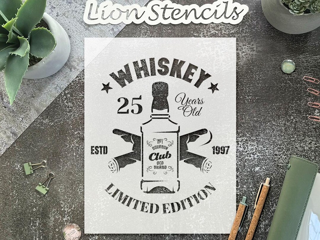 Whiskey Stencil Reusable Mylar Template for DIY Crafts, Vintage Bourbon ...