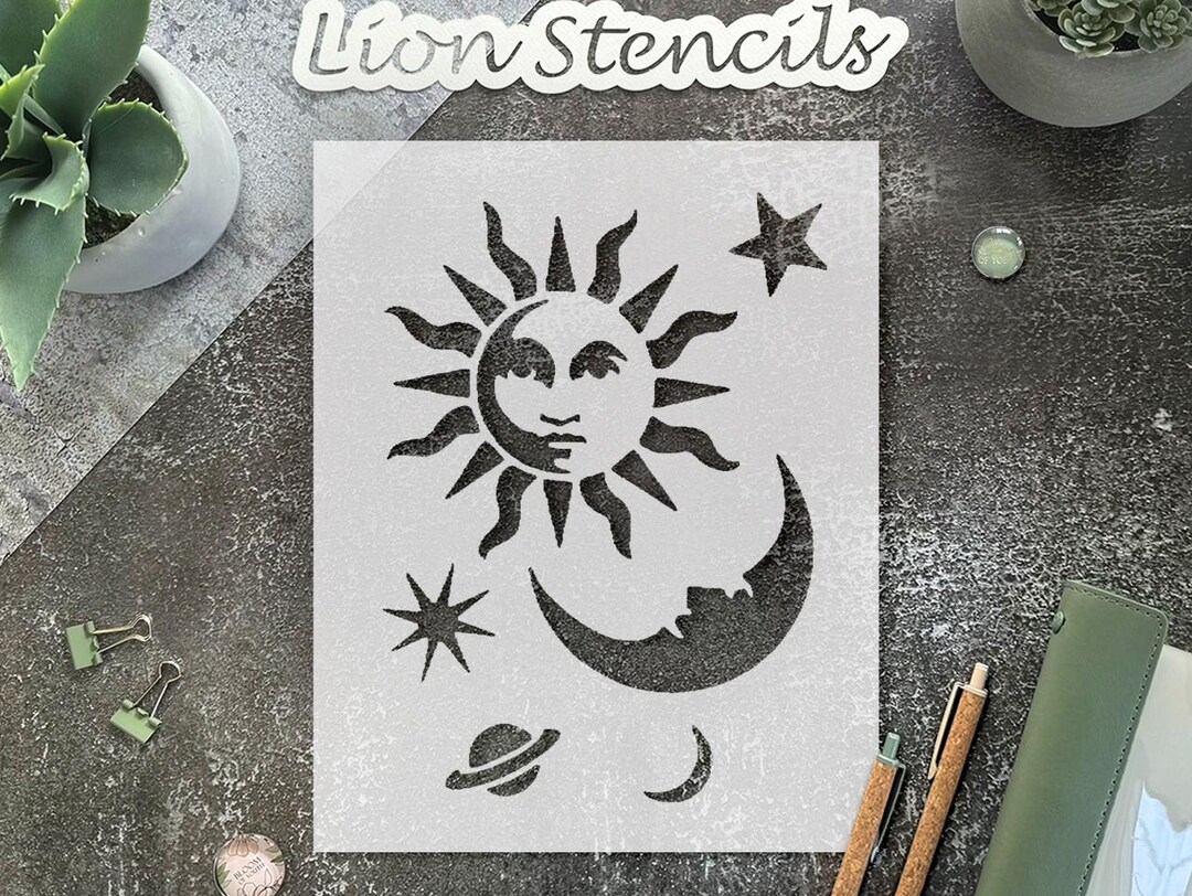Celestial Stencil for Painting - Sun Moon Stars Template for Wall Art, Scrapbooking & Creative ...